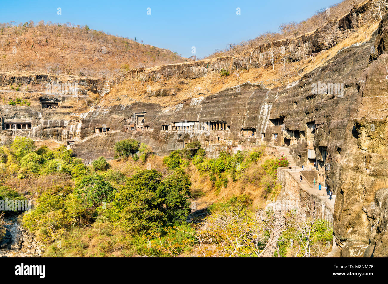 Panorama of the Ajanta Caves. UNESCO world heritage site in Maharashtra ...