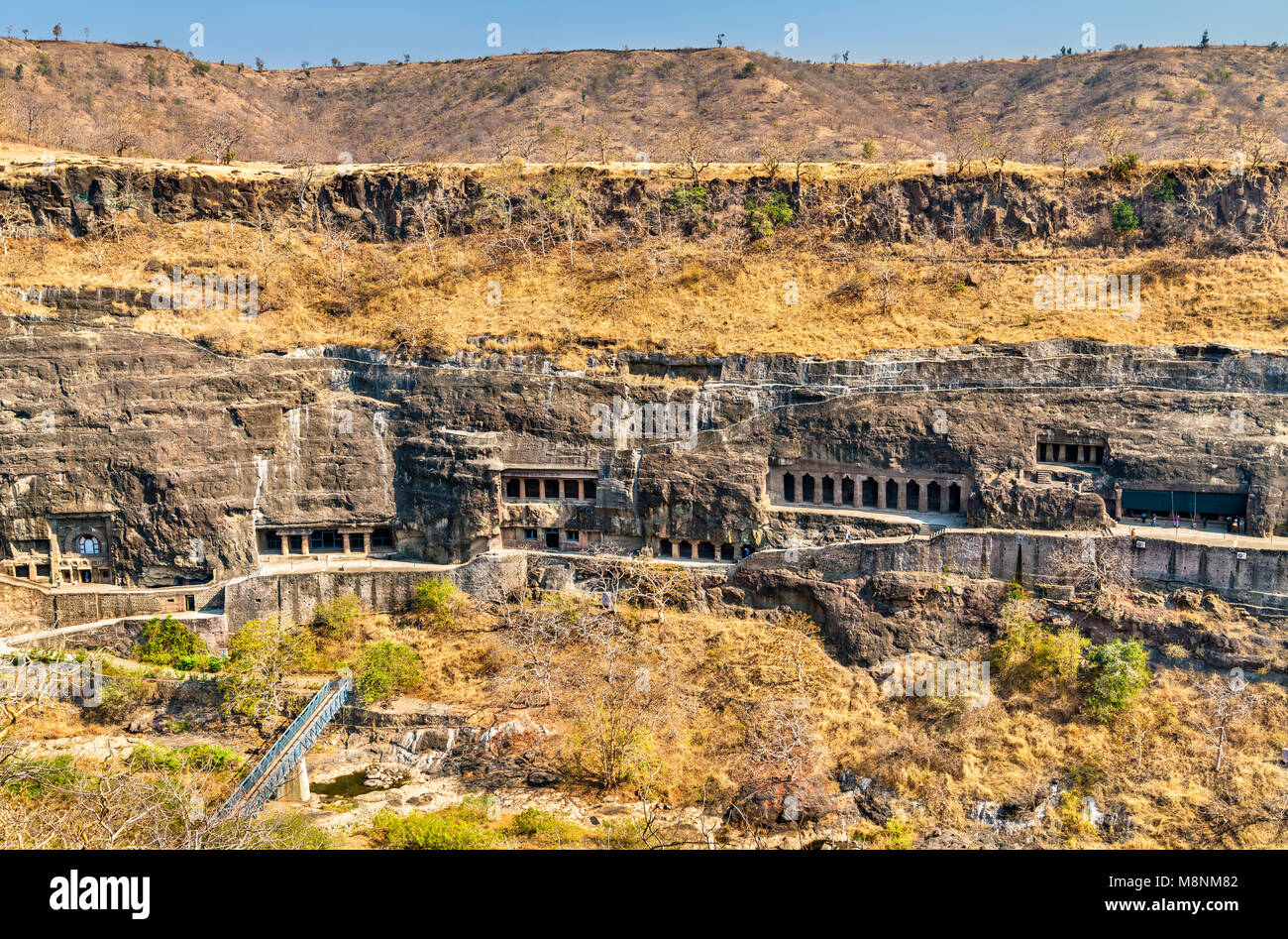 Panorama of the Ajanta Caves. UNESCO world heritage site in Maharashtra ...