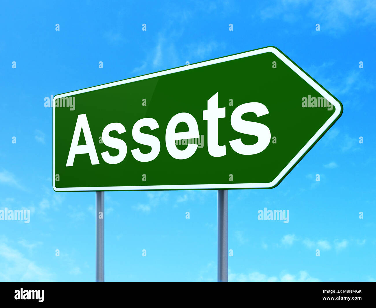 Currency concept: Assets on road sign background Stock Photo - Alamy