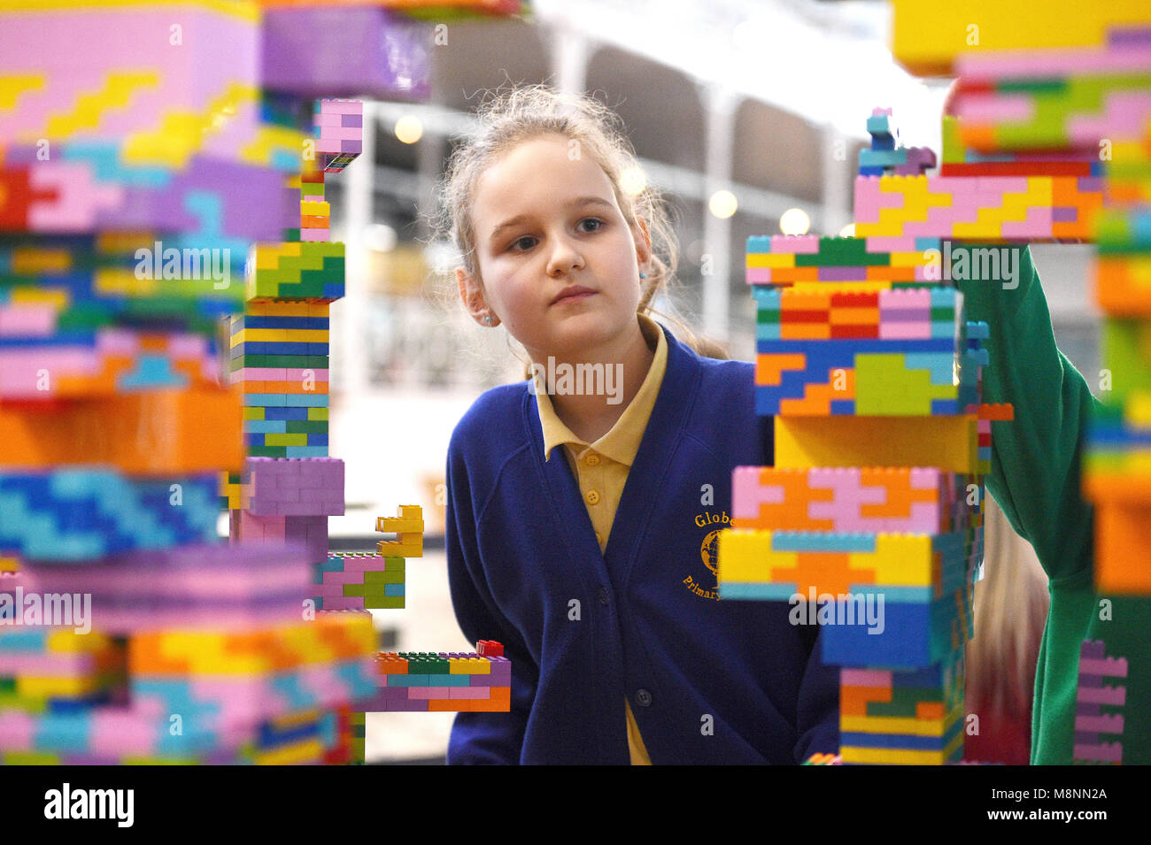 Pupils from the Globe Primary School build a Lego sculpture at the V&A ...