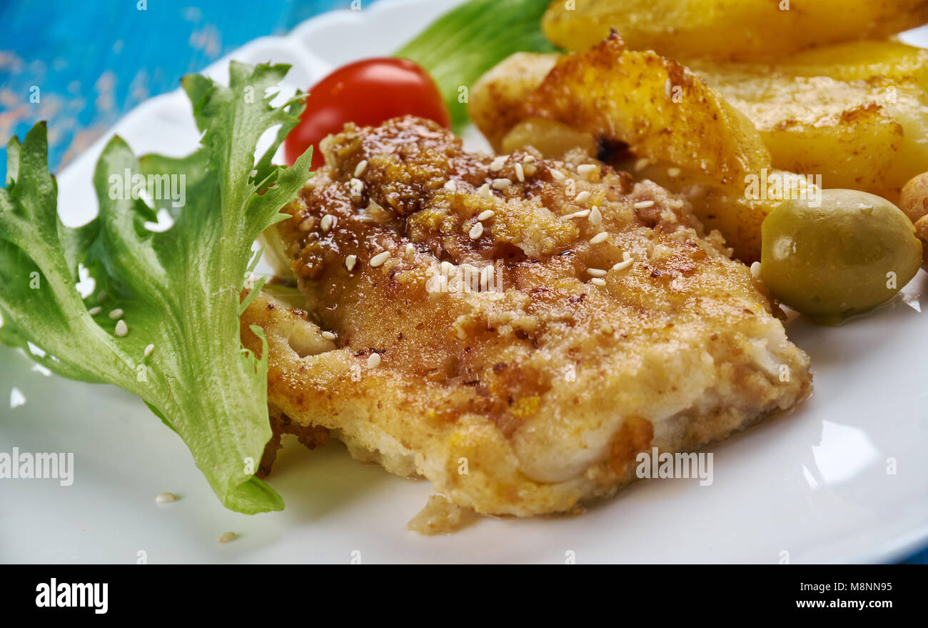 Chinese-Style Sheet Pan Cod , American version of Chinese food Stock ...