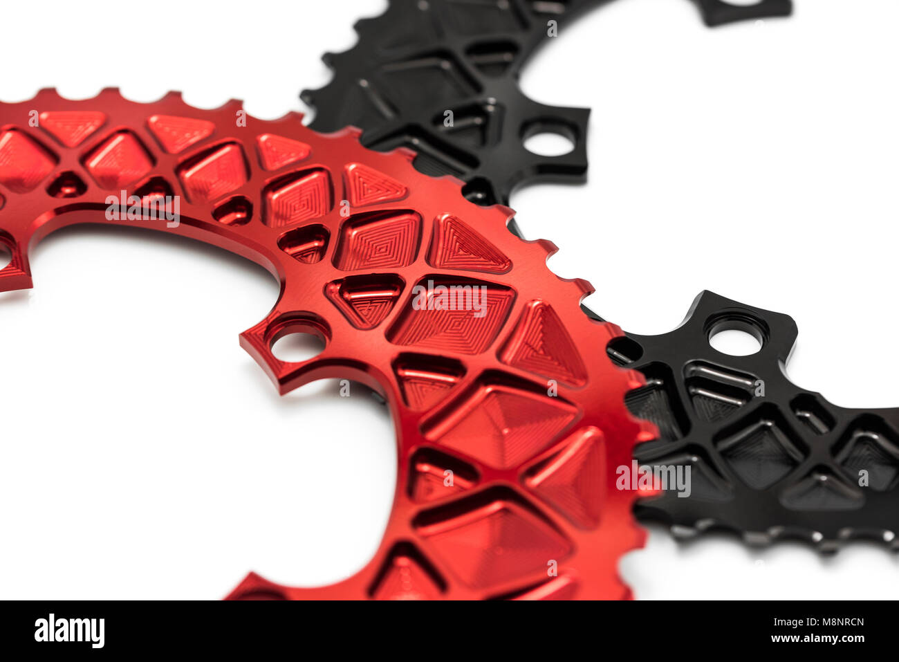 Red and black bicycle chainring at white background, isolated Stock ...