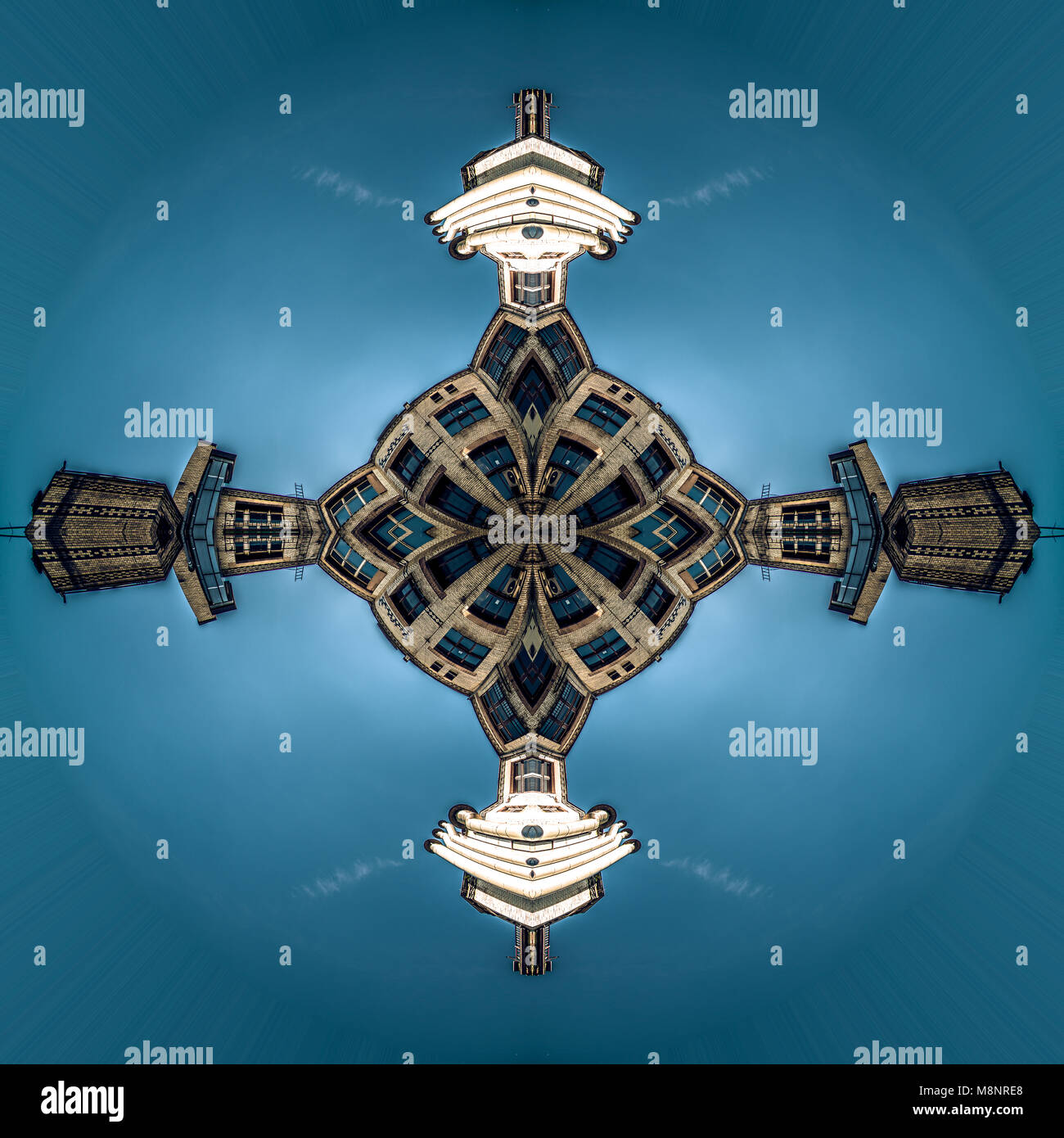 Abstract architecture design in 360 degree at the blue sky background ...