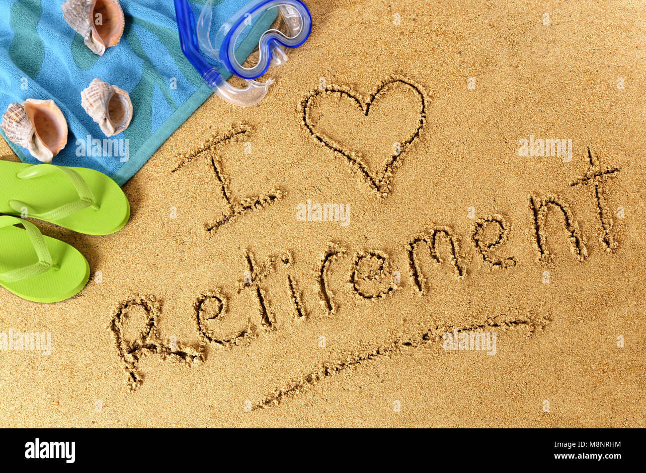Beach background with towel and flip flops and the words I Love ...