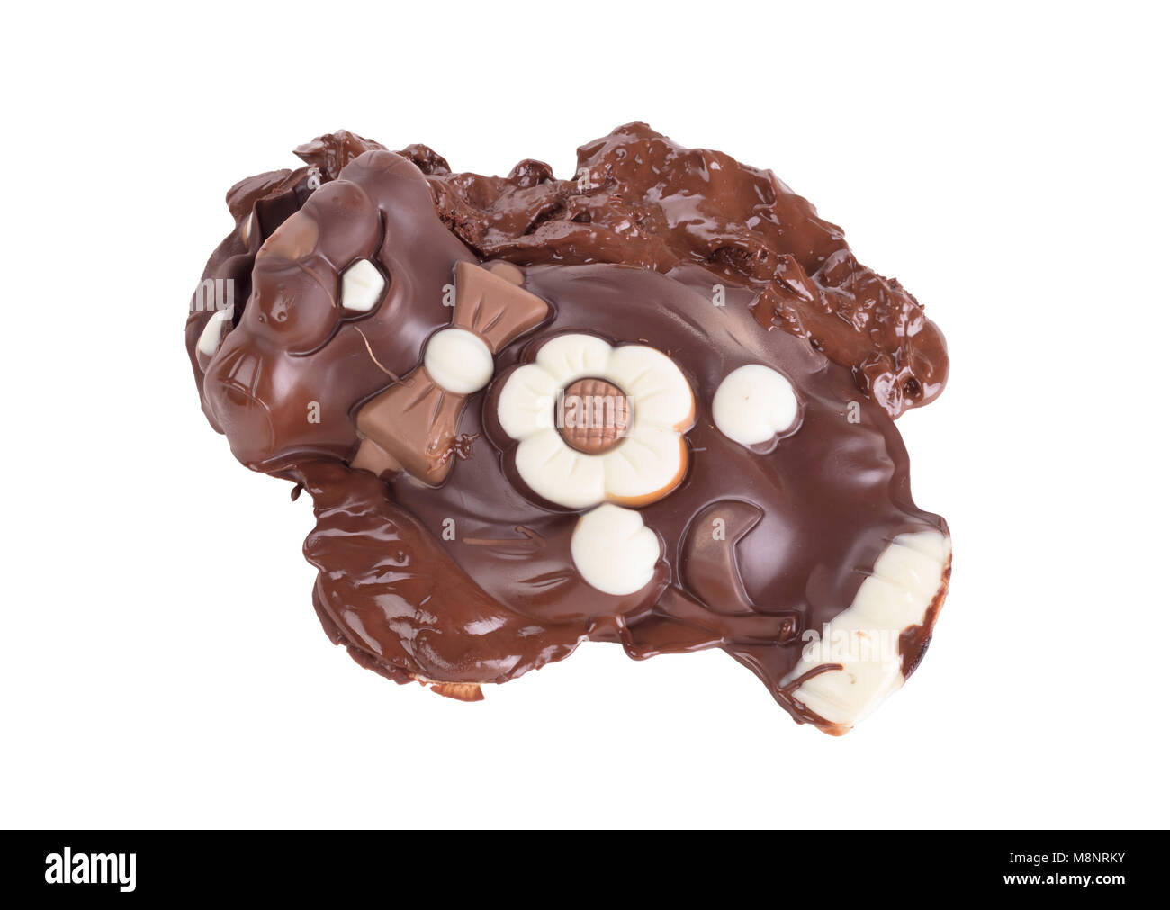 Melted chocolate easter bunny isolated on white Stock Photo - Alamy