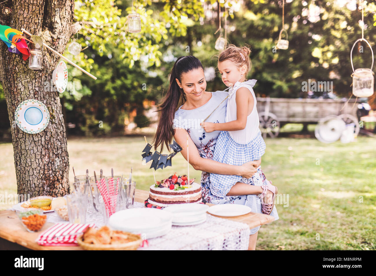 Family celebration or a garden party outside in the backyard Stock ...