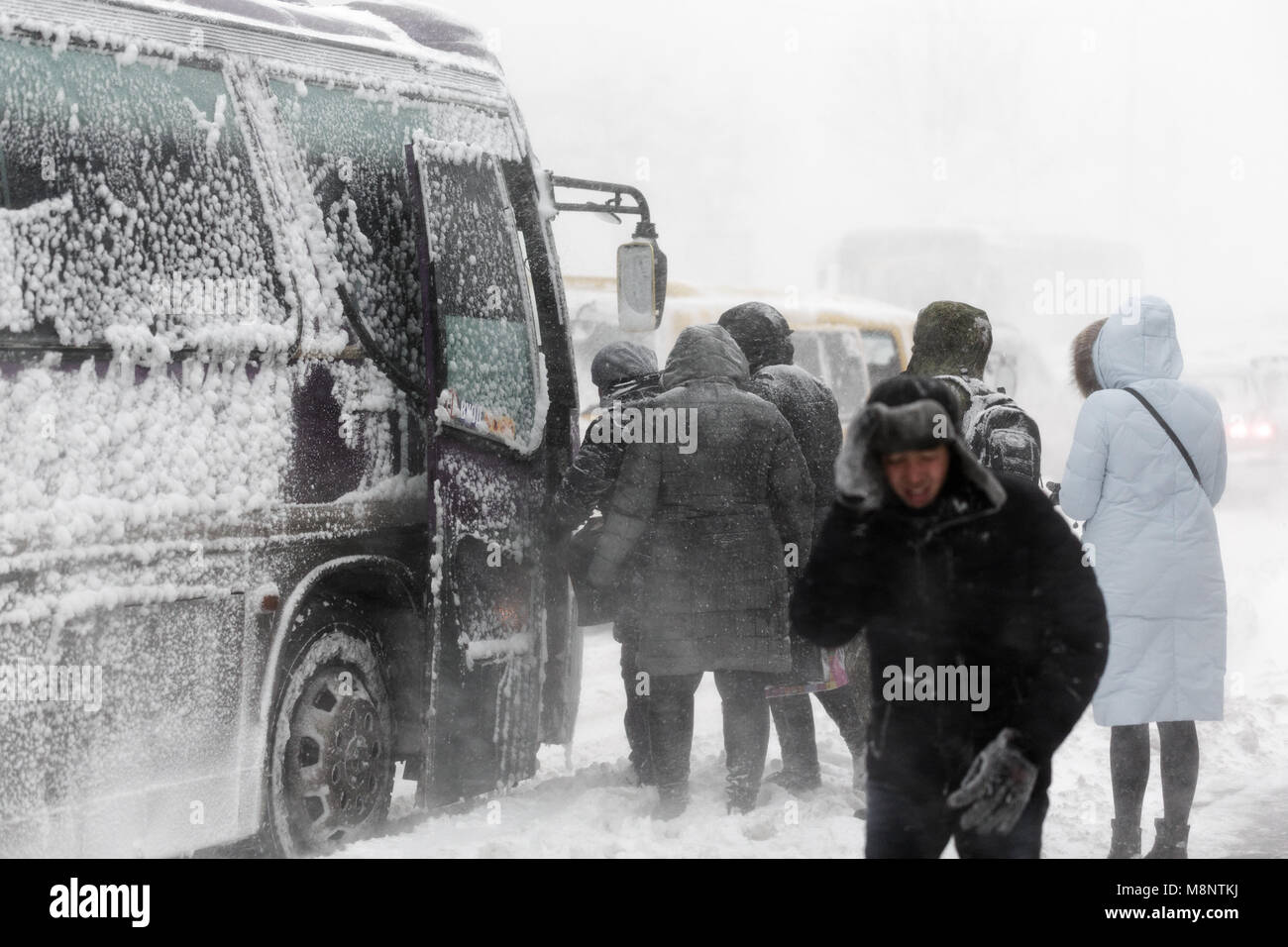 Kamchatka Peninsula, Russia: winter city life during blizzard ...