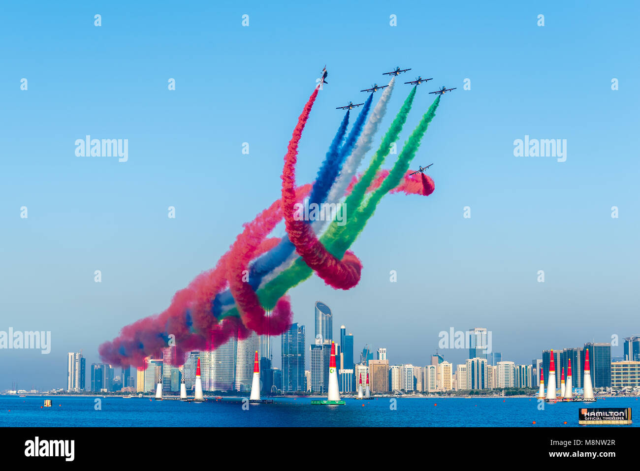 Al Fursan UAE National aerobatic flying display team performing over ...