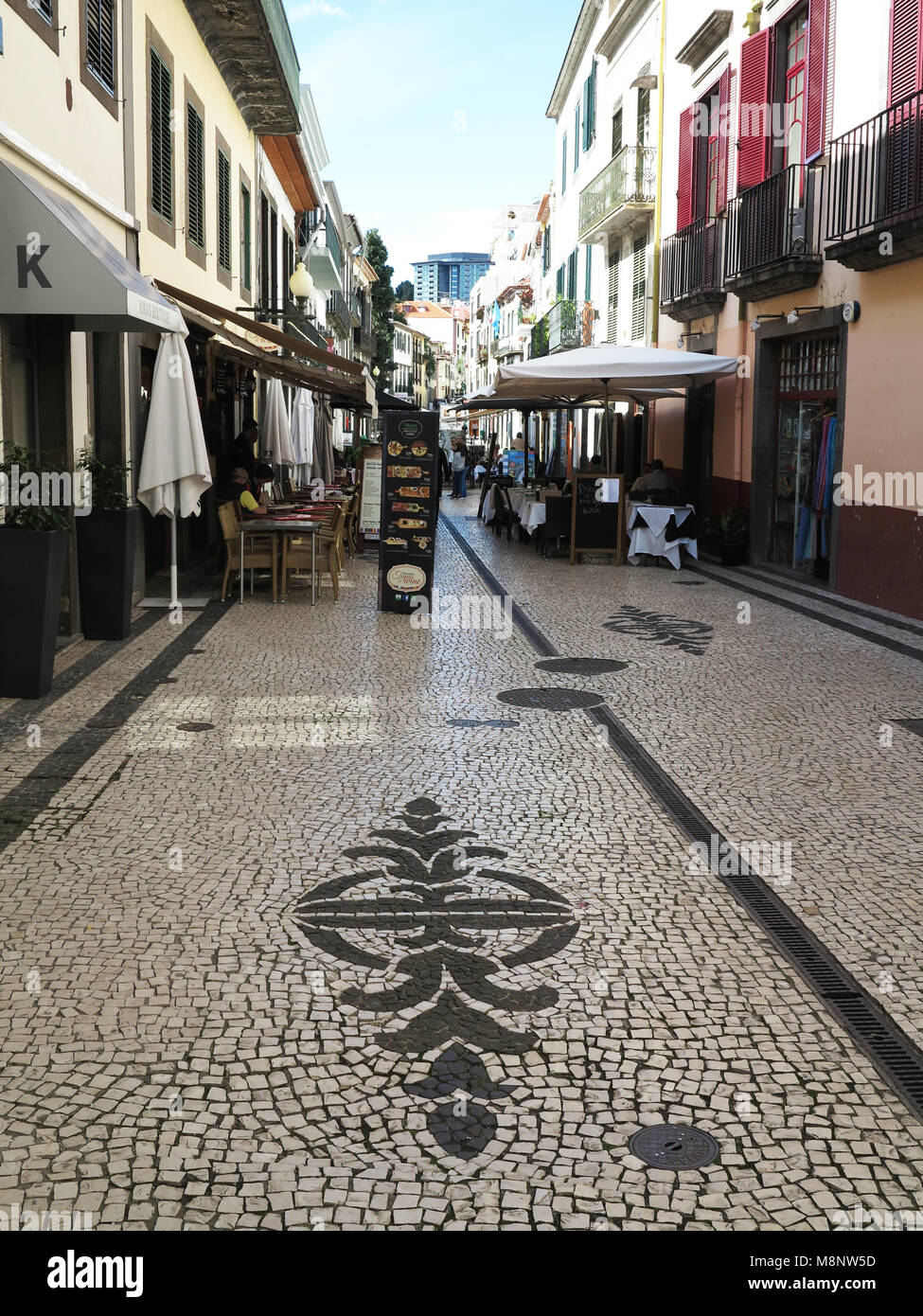 The old city of Funchal on the island of Madeira - many alleys feature ...