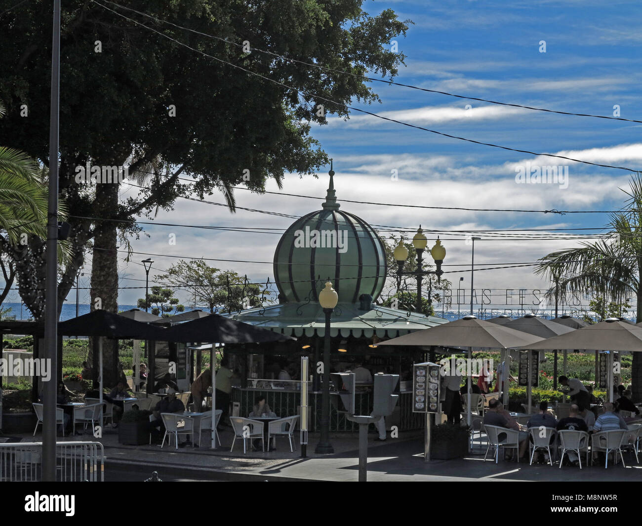 A typical pavilion serving food in Funchal on the island of Madeira ...