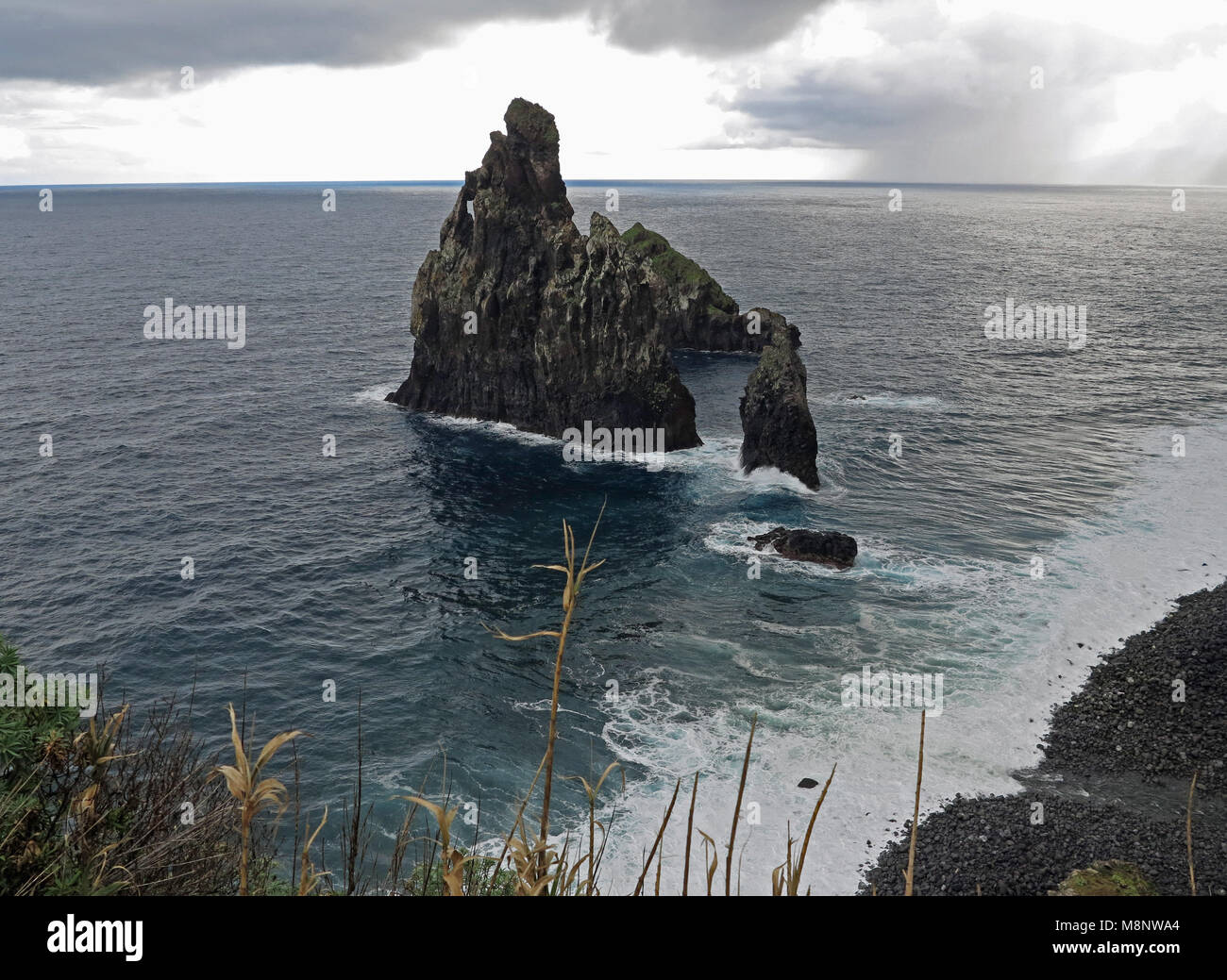 Rocks near Porto Moniz in the far north-west of the island of Madeira ...