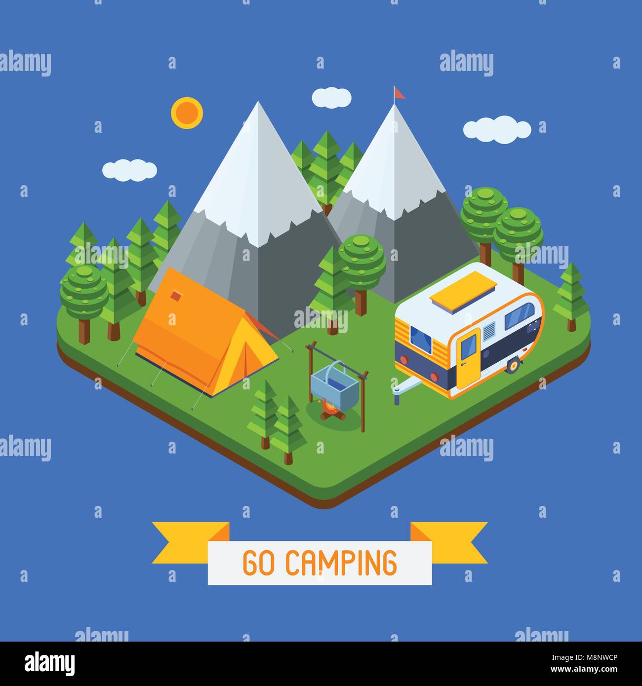 Isometric Landscape with Camp and RV Stock Vector Image & Art - Alamy