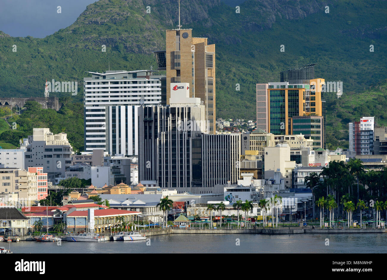25 January 2018, Mauritius, Port Louis: View across the water of the ...