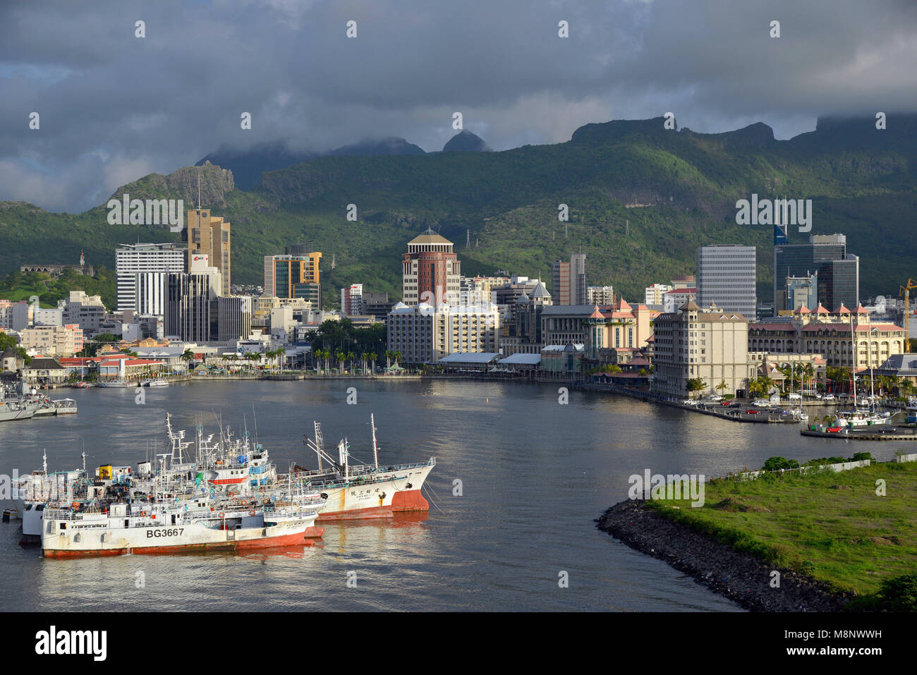 26 January 2018, Mauritius, Port Louis: View across the water of the ...