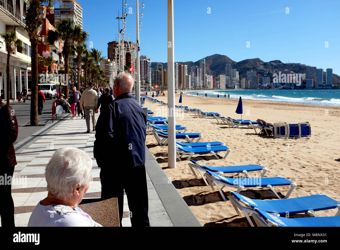 Benidorm, Spain. March 07, 2018. Holidaymakers enjoying the promenade ...