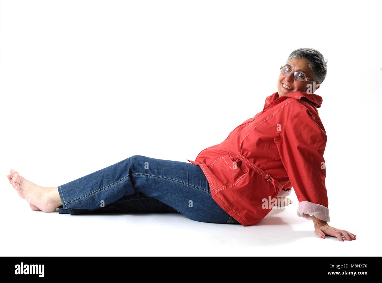 Woman grey hair sitting Cut Out Stock Images & Pictures - Alamy