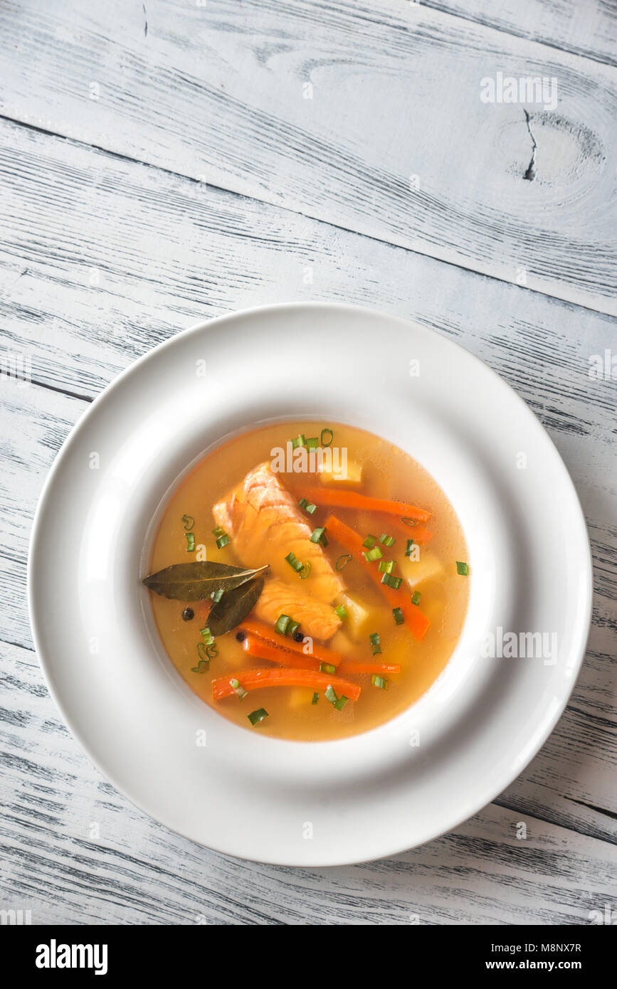Portion of salmon soup Stock Photo - Alamy