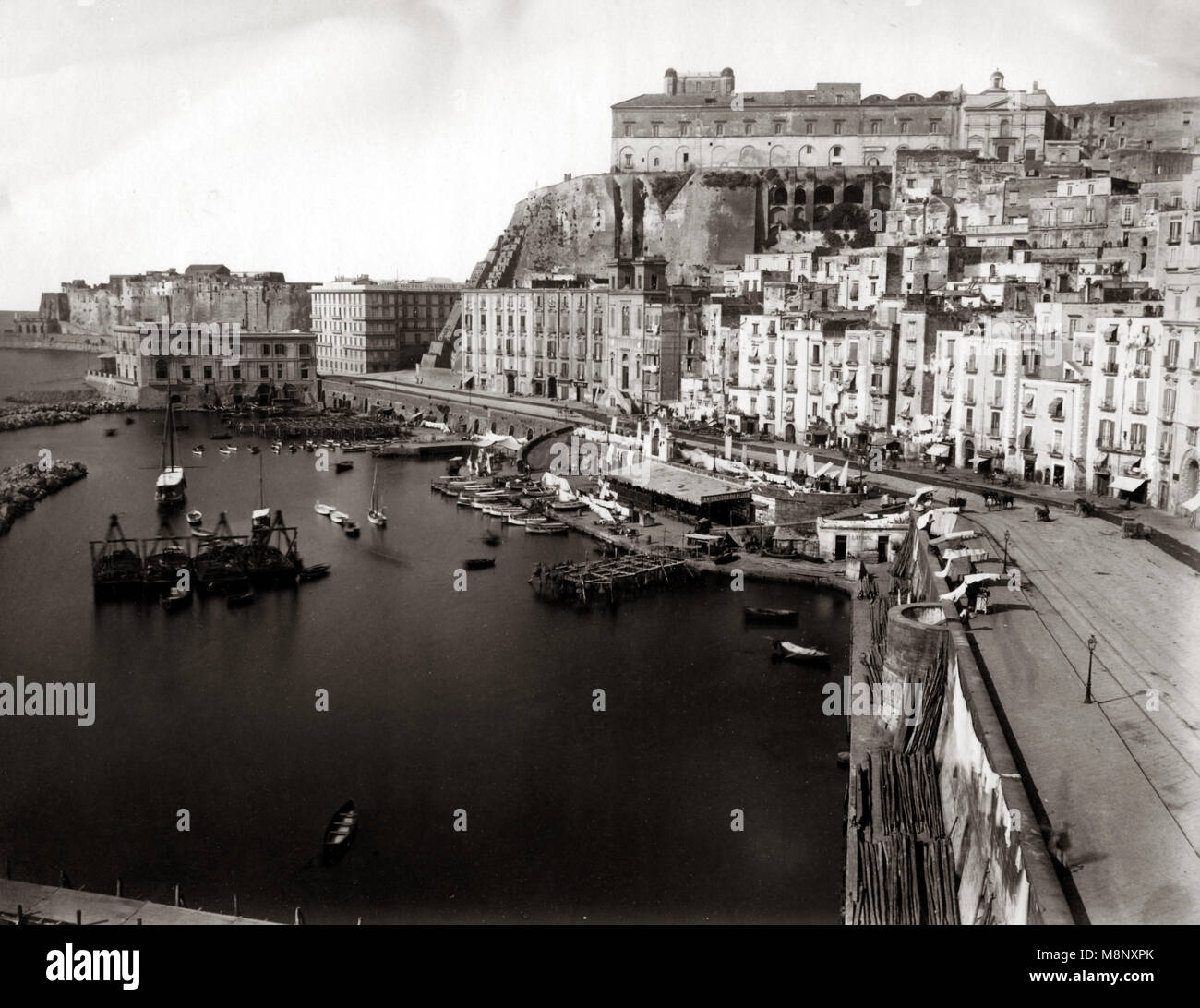 c.1880s Italy Naples Napoli - S. Lucia harbour and boats Stock Photo ...