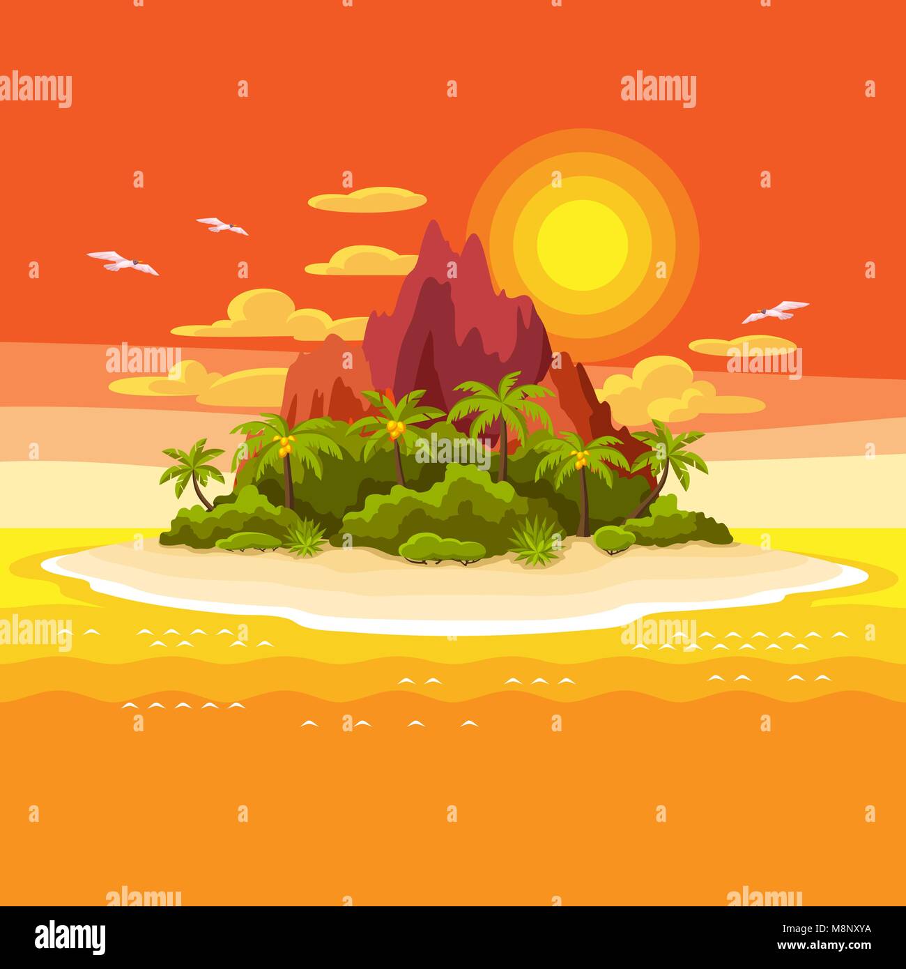 Rock ocean shore sunset Stock Vector Images - Alamy