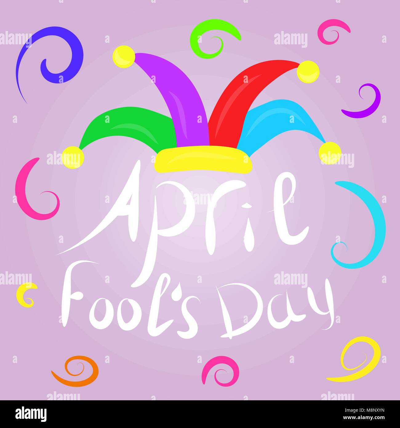 April Fools Day greeting. Colorful typography with jester hat vector ...