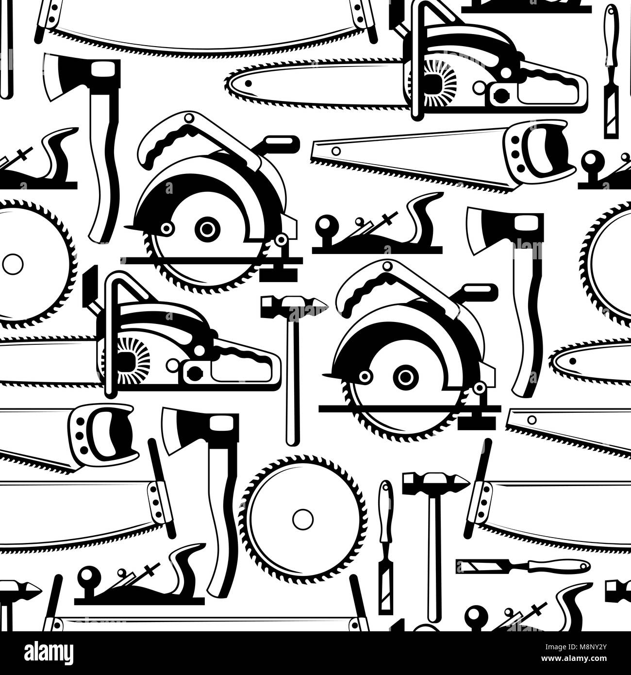 Seamless Pattern With Equipment And Tools For Forestry And Lumber Industry Stock Vector Image