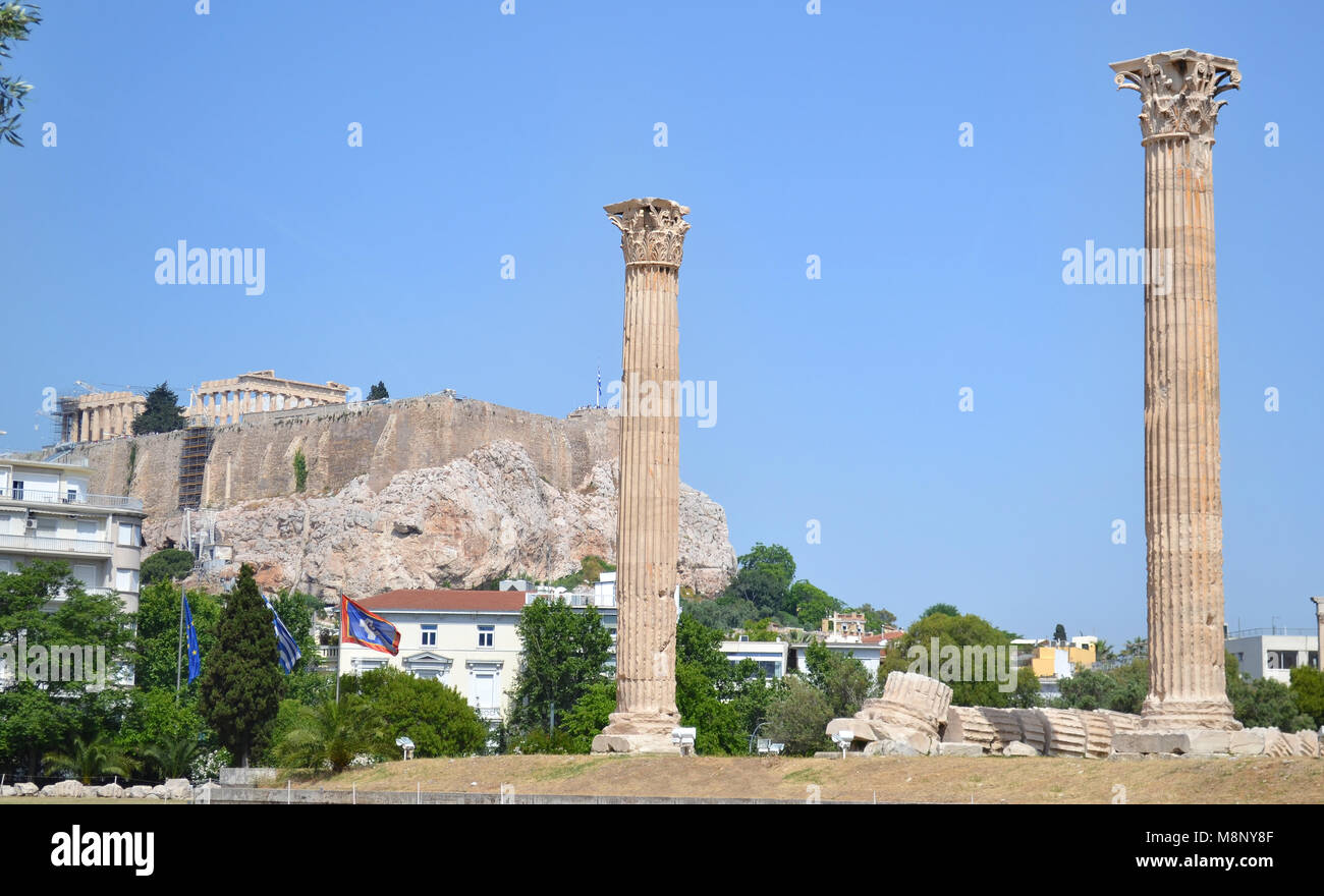 landscape of Parthenon as seen from the temple of Olympian Zeus Athens ...