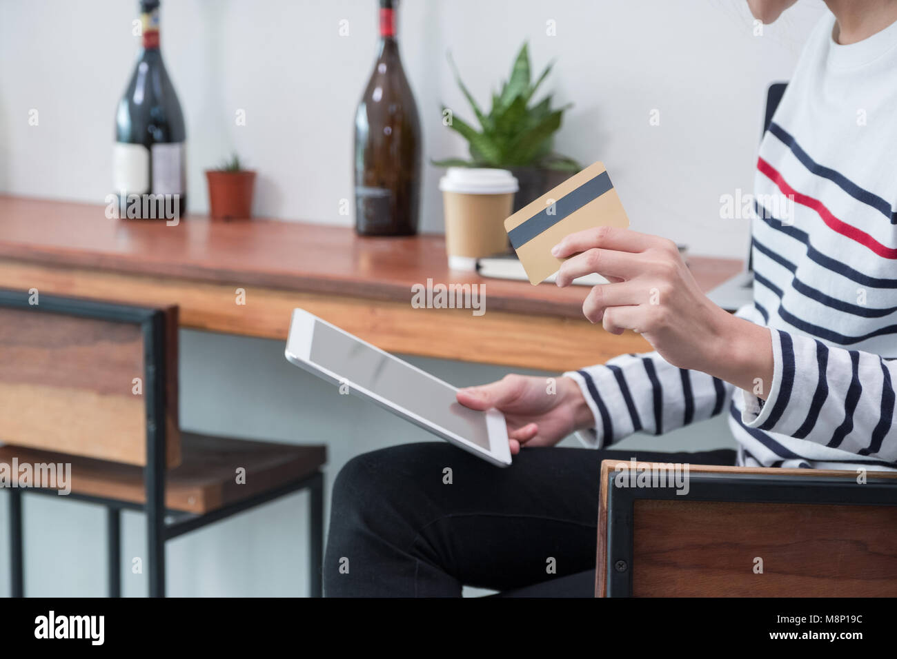 asian woman online shopping using credit card with tablet computer at ...