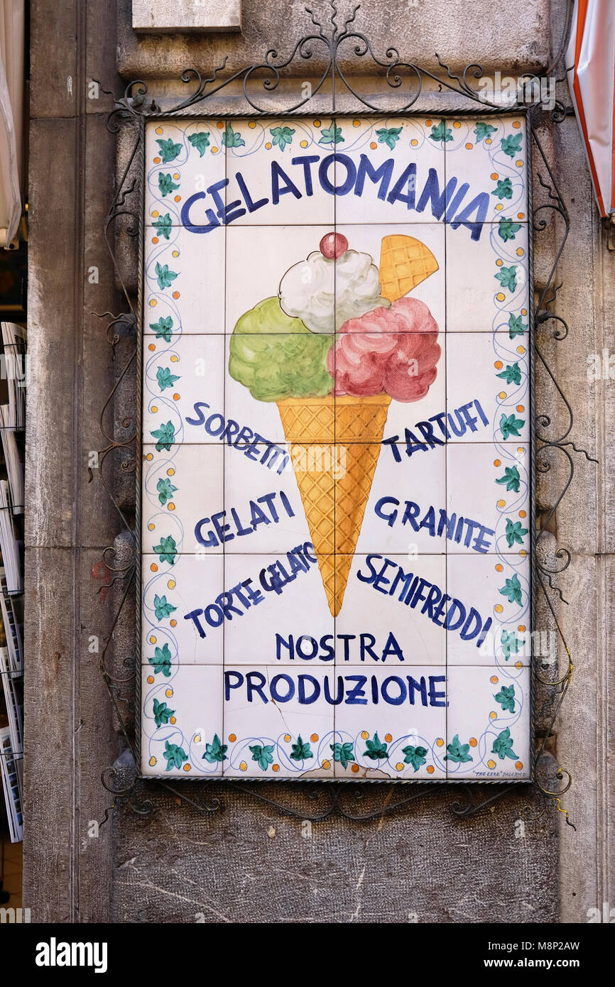 Italy, Sicily, Taormina, Ice Cream sign Stock Photo - Alamy