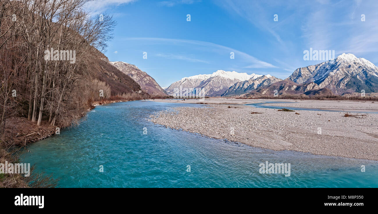 Beauty landscape of mountains and river. Alps Friuli Italy Stock Photo ...
