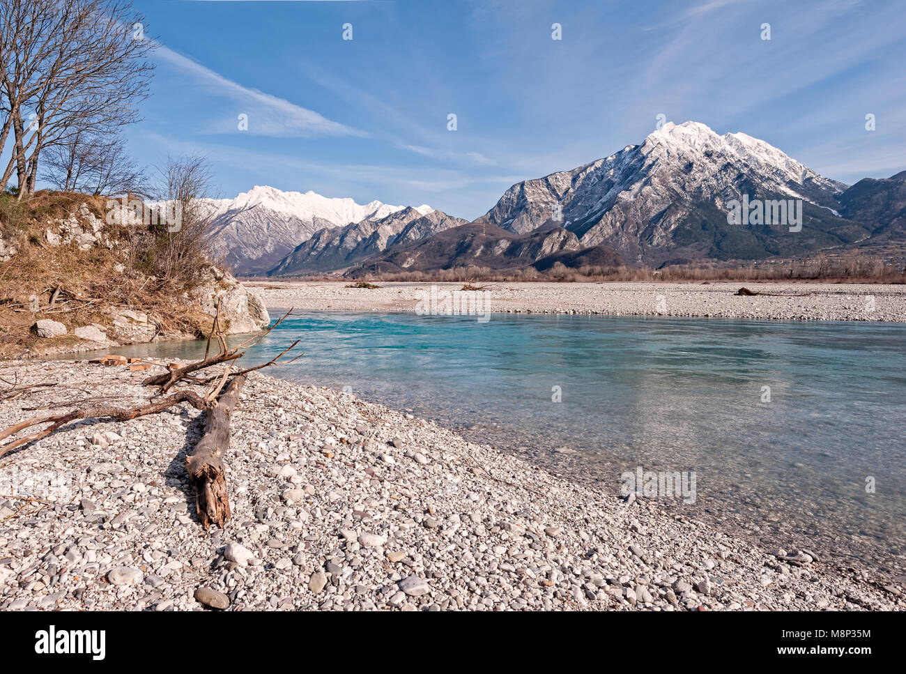 Beauty landscape of mountains and river. Alps Friuli Italy Stock Photo ...