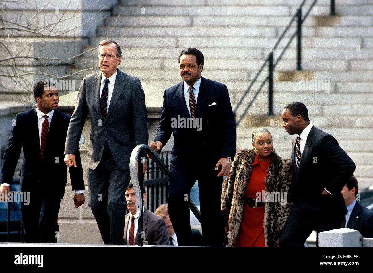 Washington DC., USA, Deceber 1, 1988 Jesse Jackson meets with President ...