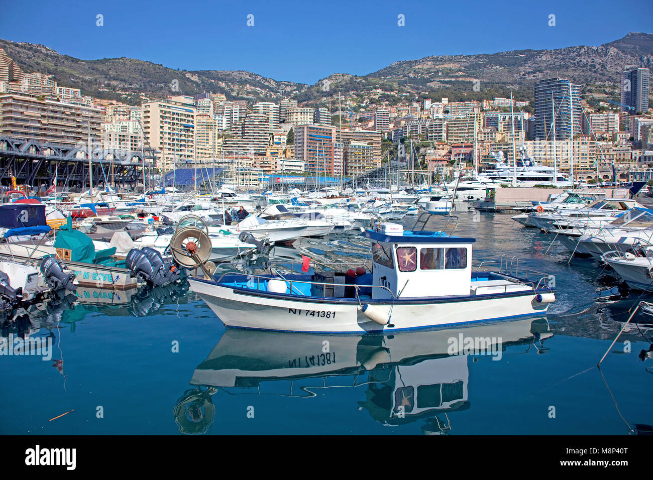 Fishing boat at Marina of Monaco, Principality of Monaco, Côte d'Azur ...