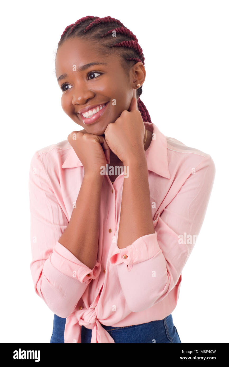 Happy african girl isolated on white background Stock Photo - Alamy