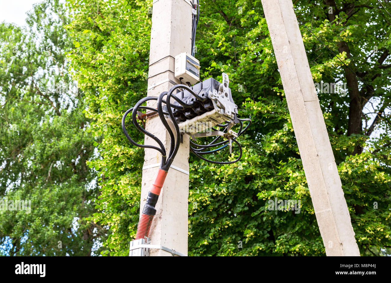 Transformer of high power station on the pillar Stock Photo - Alamy