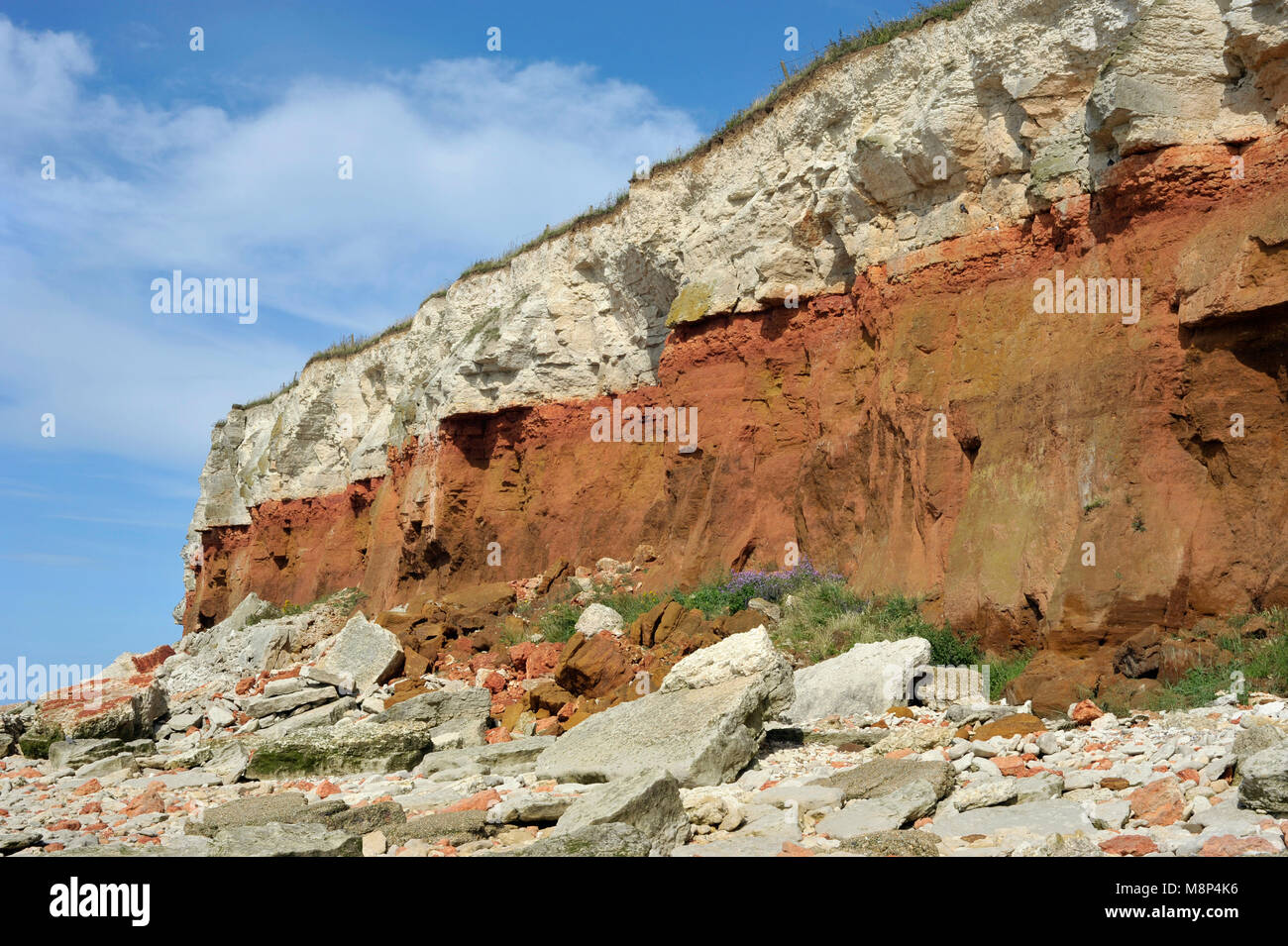 The cliffs, beach and bedrock outcrops along the coast at Hunstanton in ...