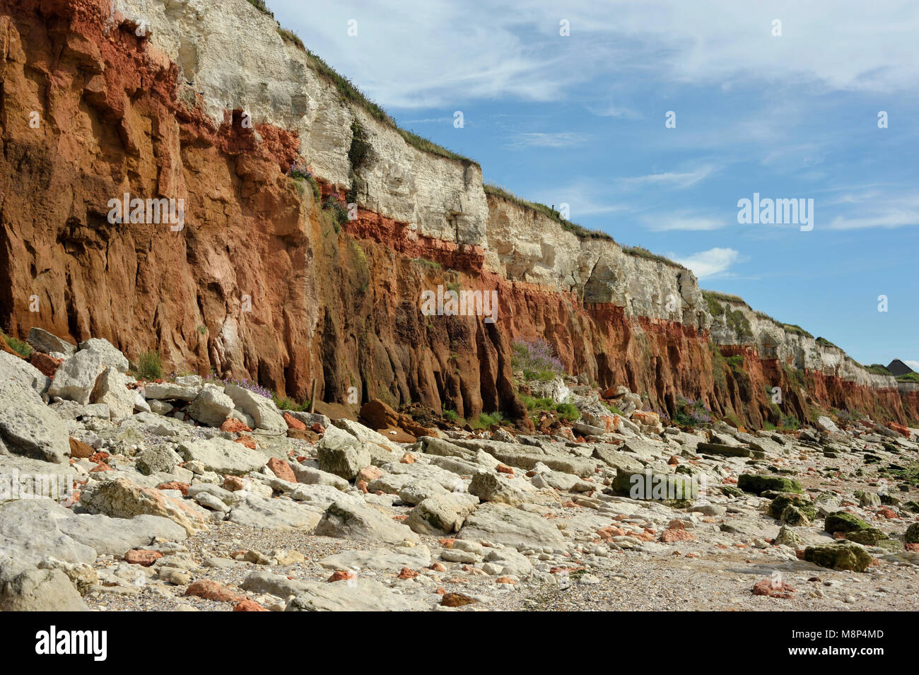The cliffs, beach and bedrock outcrops along the coast at Hunstanton in ...