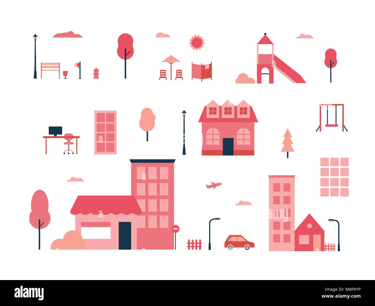 City elements - flat design style set of isolated objects Stock Vector ...