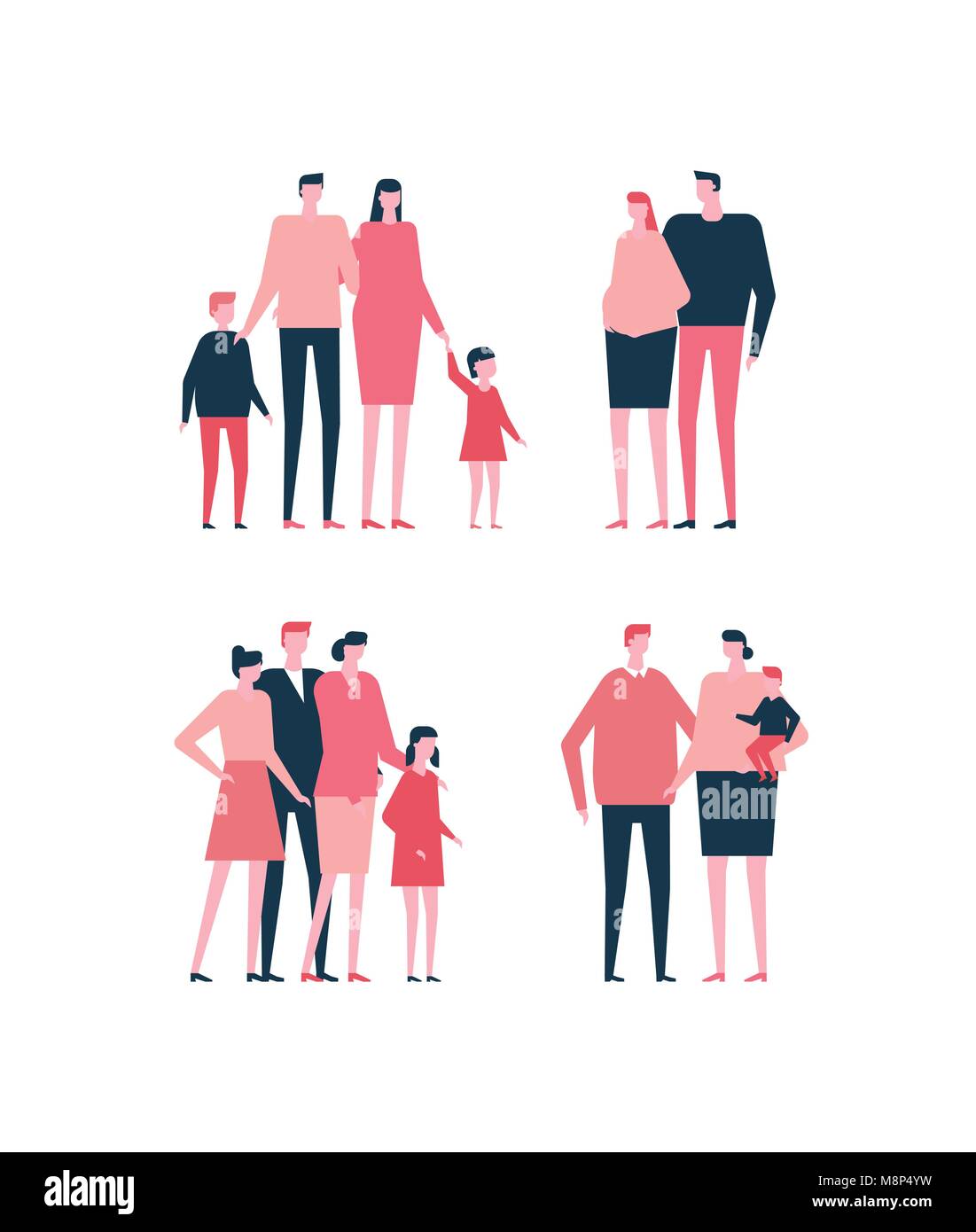 Families - flat design style set of isolated characters Stock Vector ...