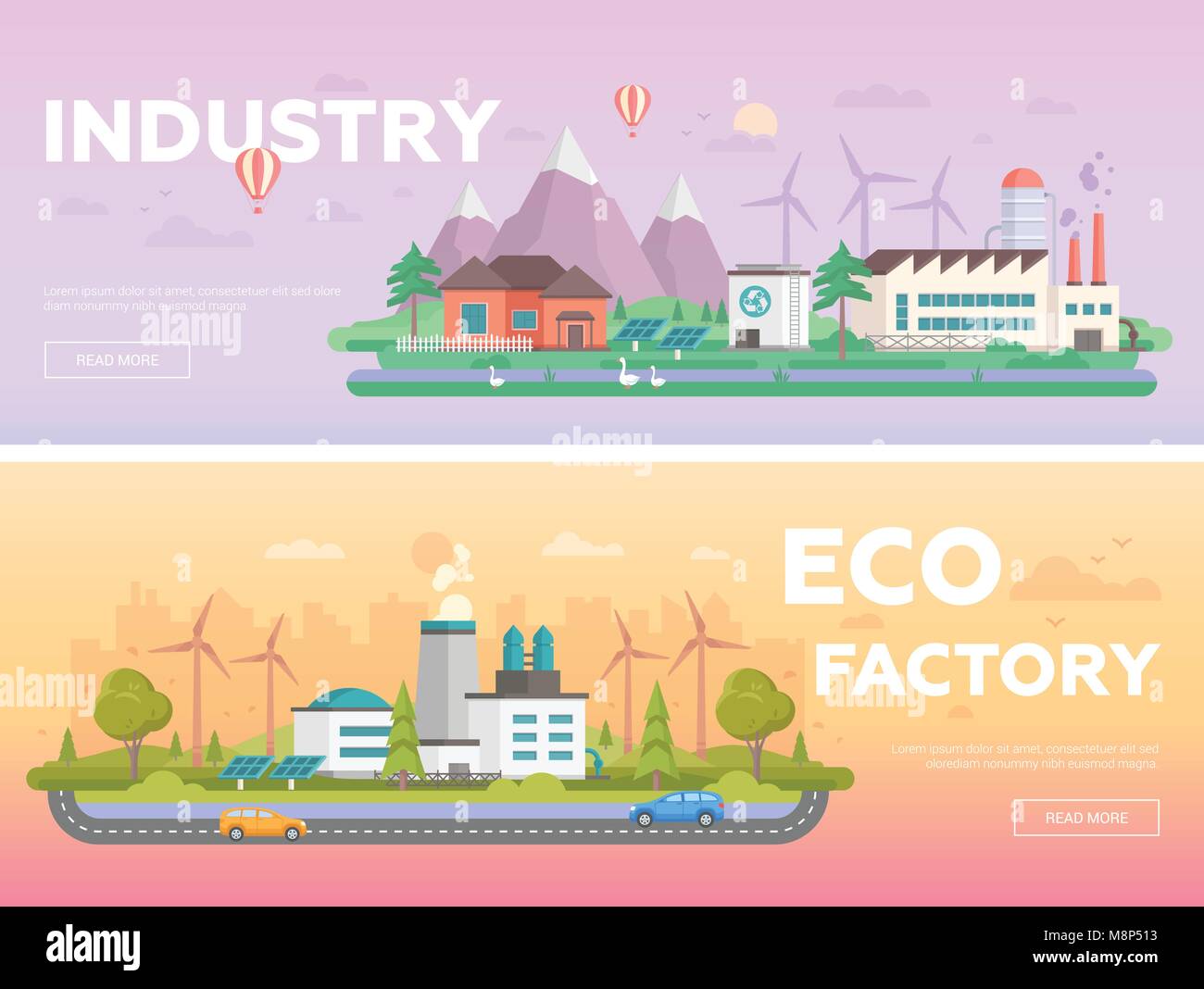 Eco factory - set of modern flat design style vector illustrations ...