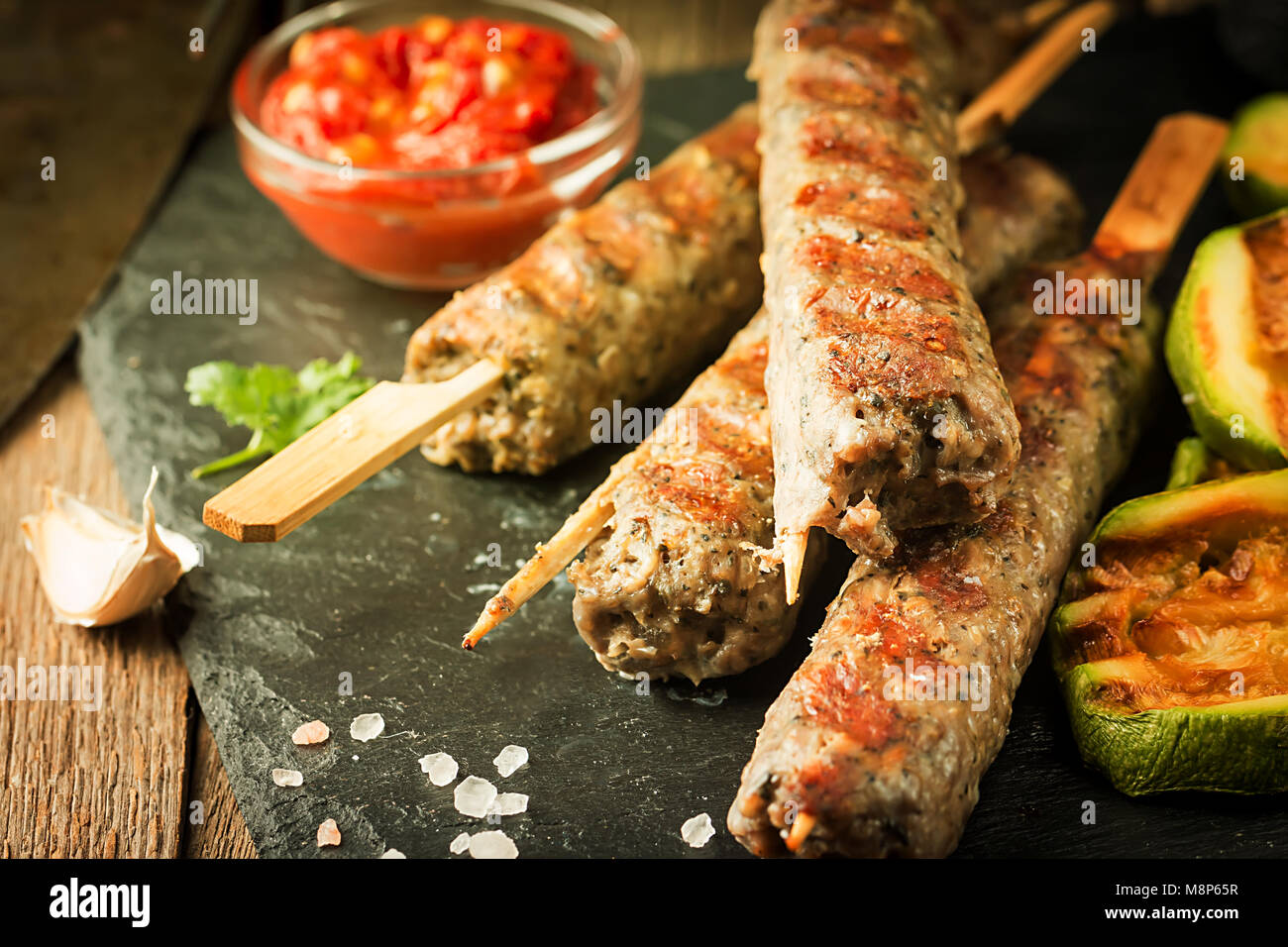 Traditional homemade grilled Turkish Adana Urfa Kebab, minced meat ...