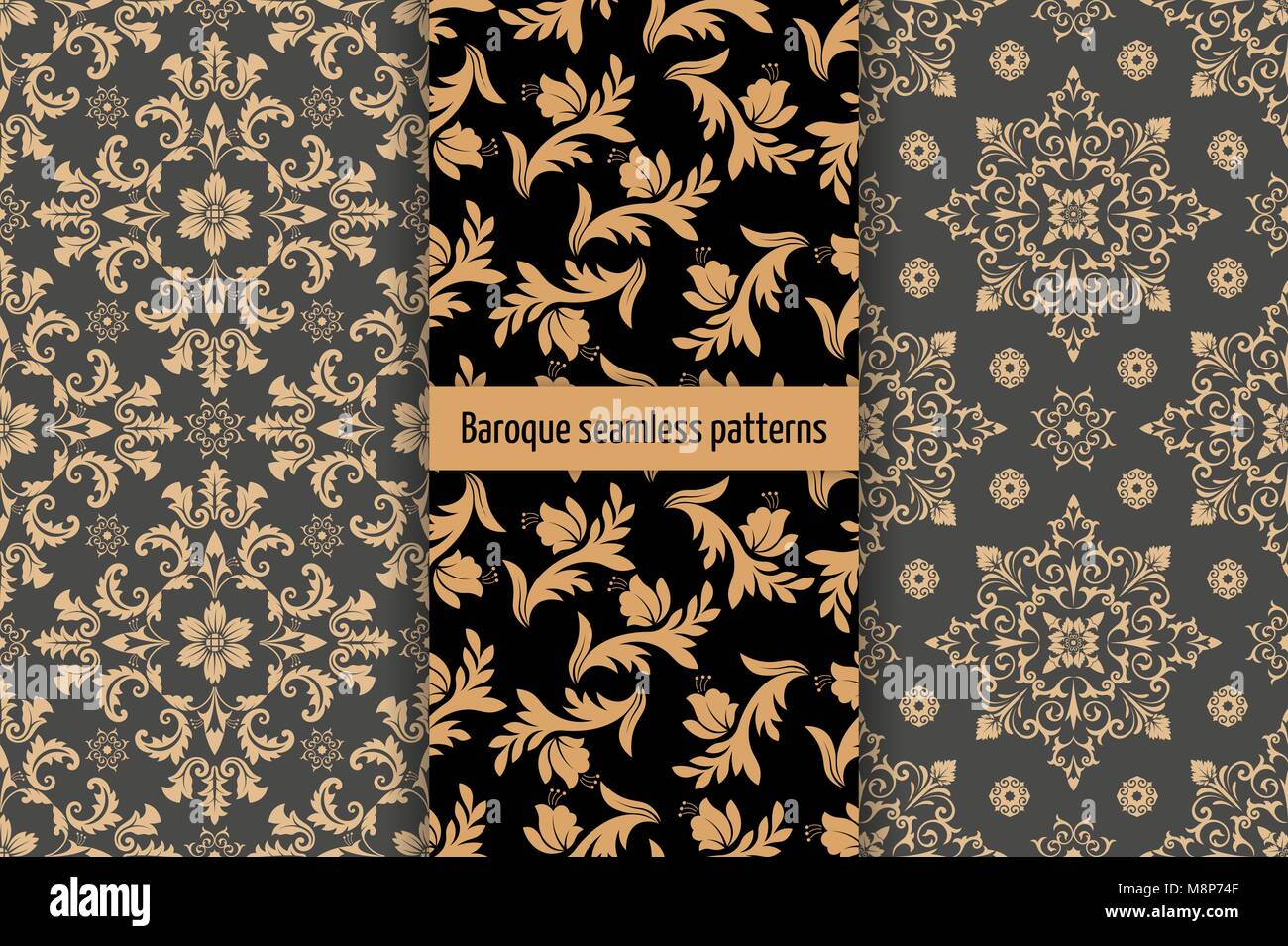 Vector seamless pattern. Set of luxury elegant baroque textures ...