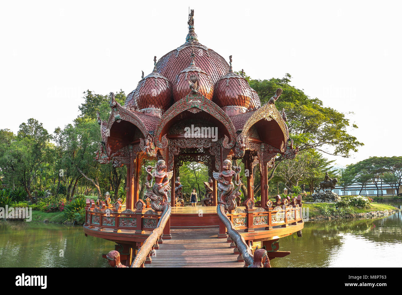 Traditional temple on water in ancient city near Bangkok, Thailand ...