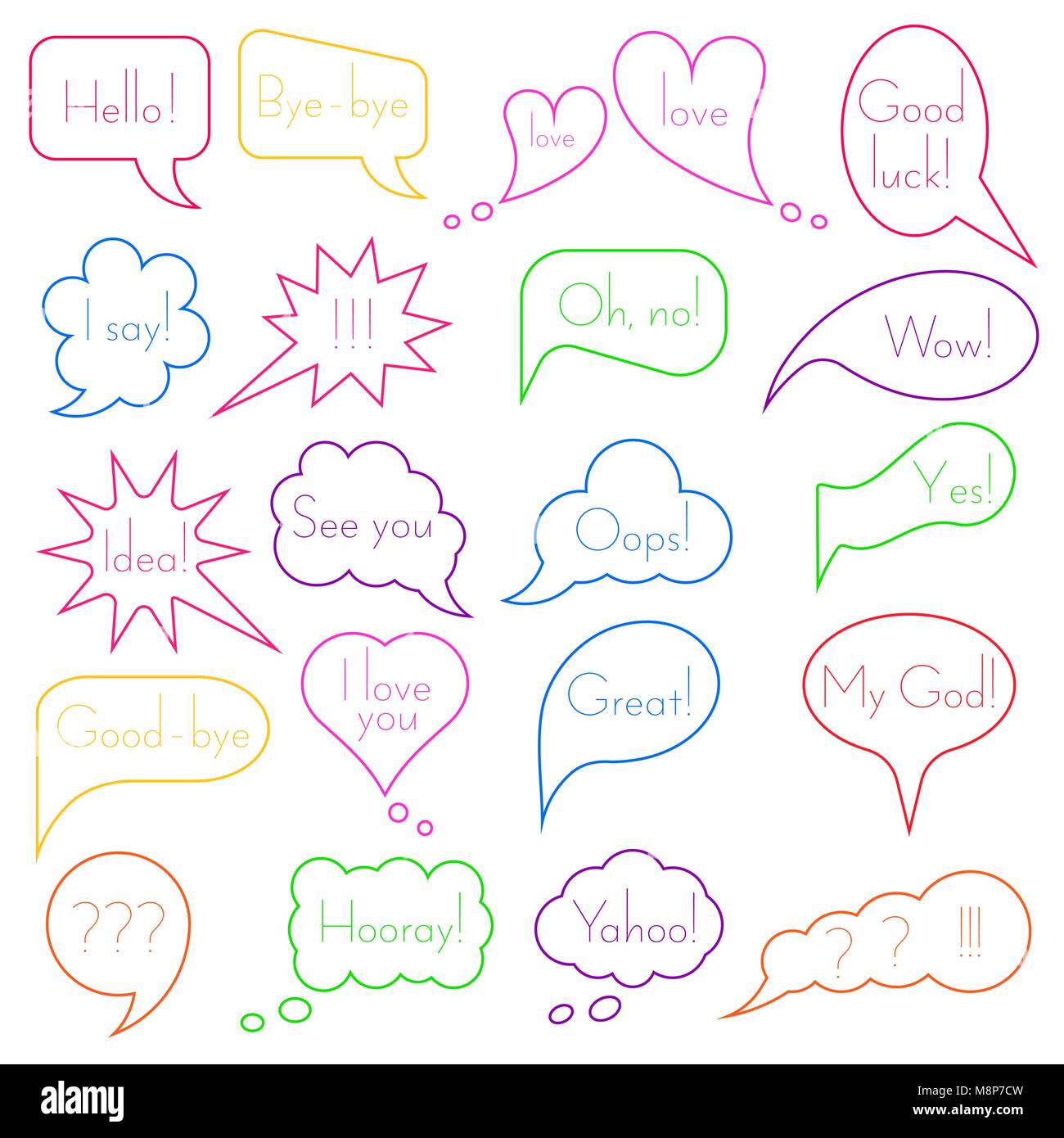 Set of simple colourful original speech bubbles with expression of ...