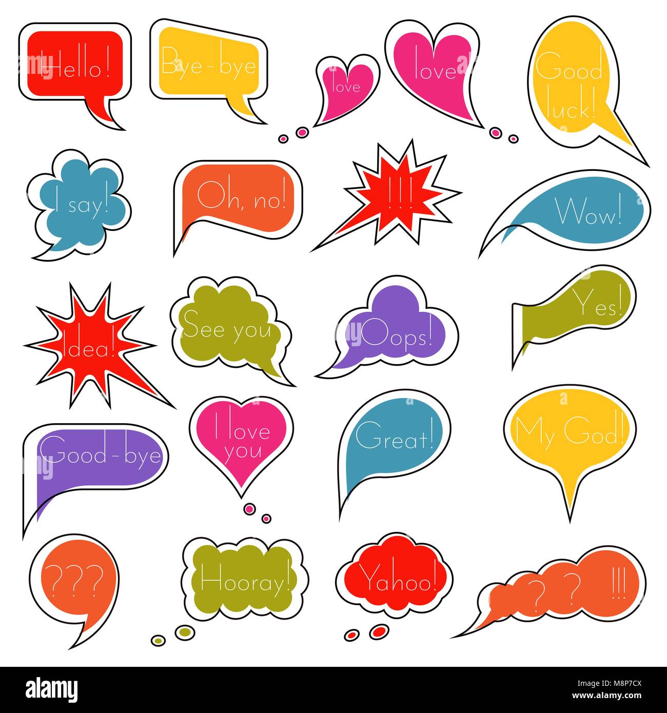 Set of simple colourful original speech bubbles with expression of ...