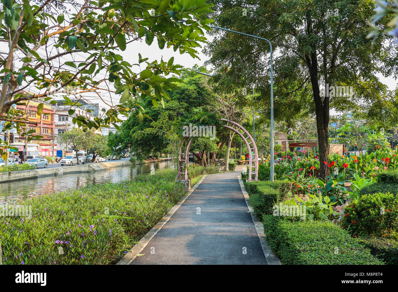 Nice little park in Bangkok near canal, Thailand Stock Photo - Alamy