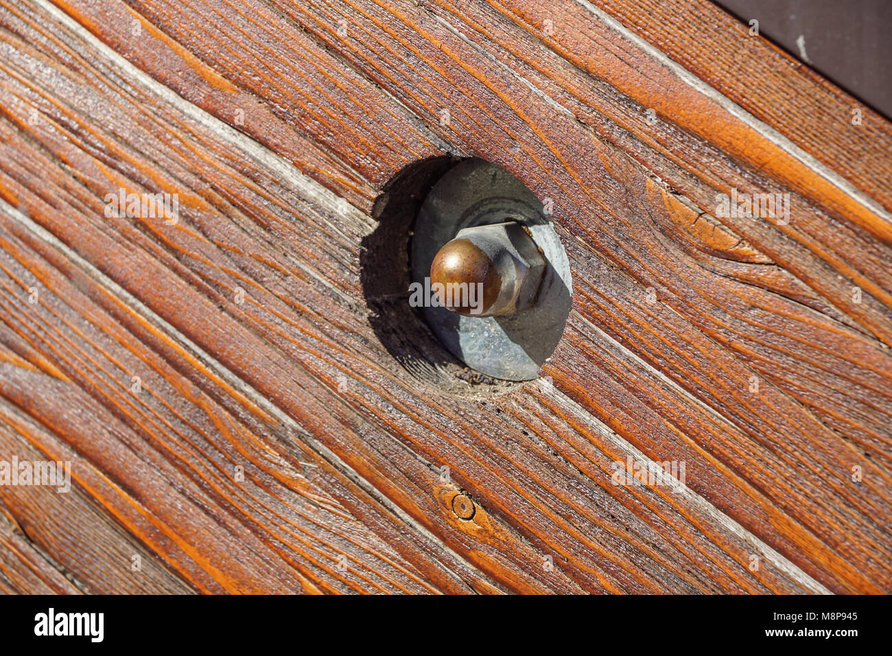 close up of old rusty screw head on rustic wooden beam Stock Photo - Alamy