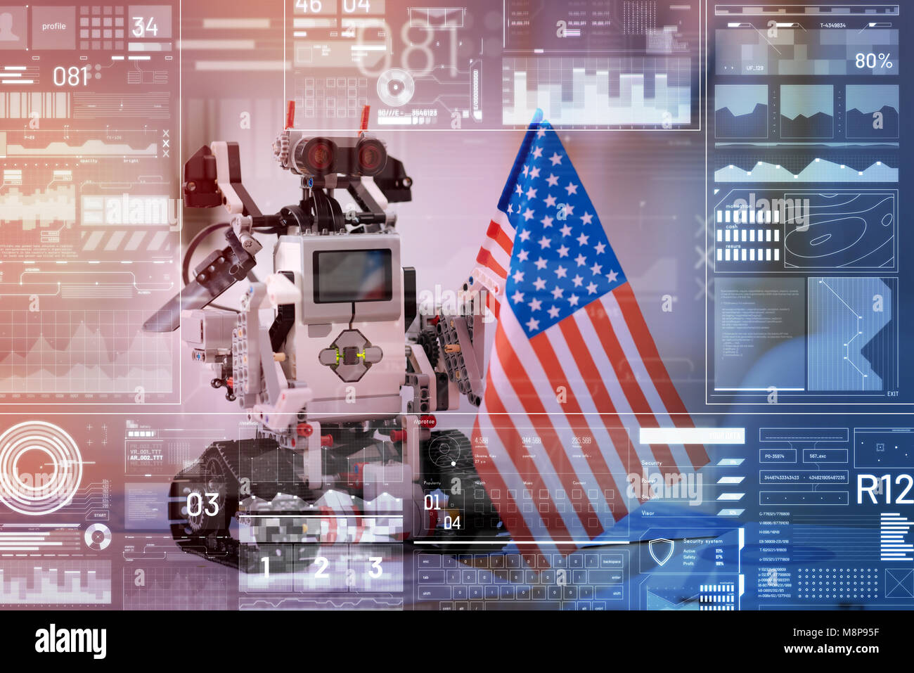 Adorable little robot looking patriotic while holding the USA flag ...