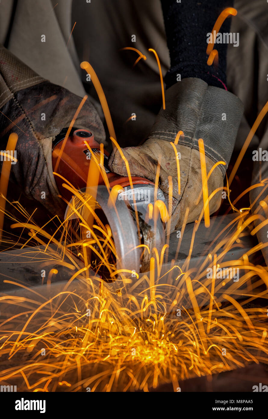 Industrial Worker labourer at the factory welding steel structure Stock ...