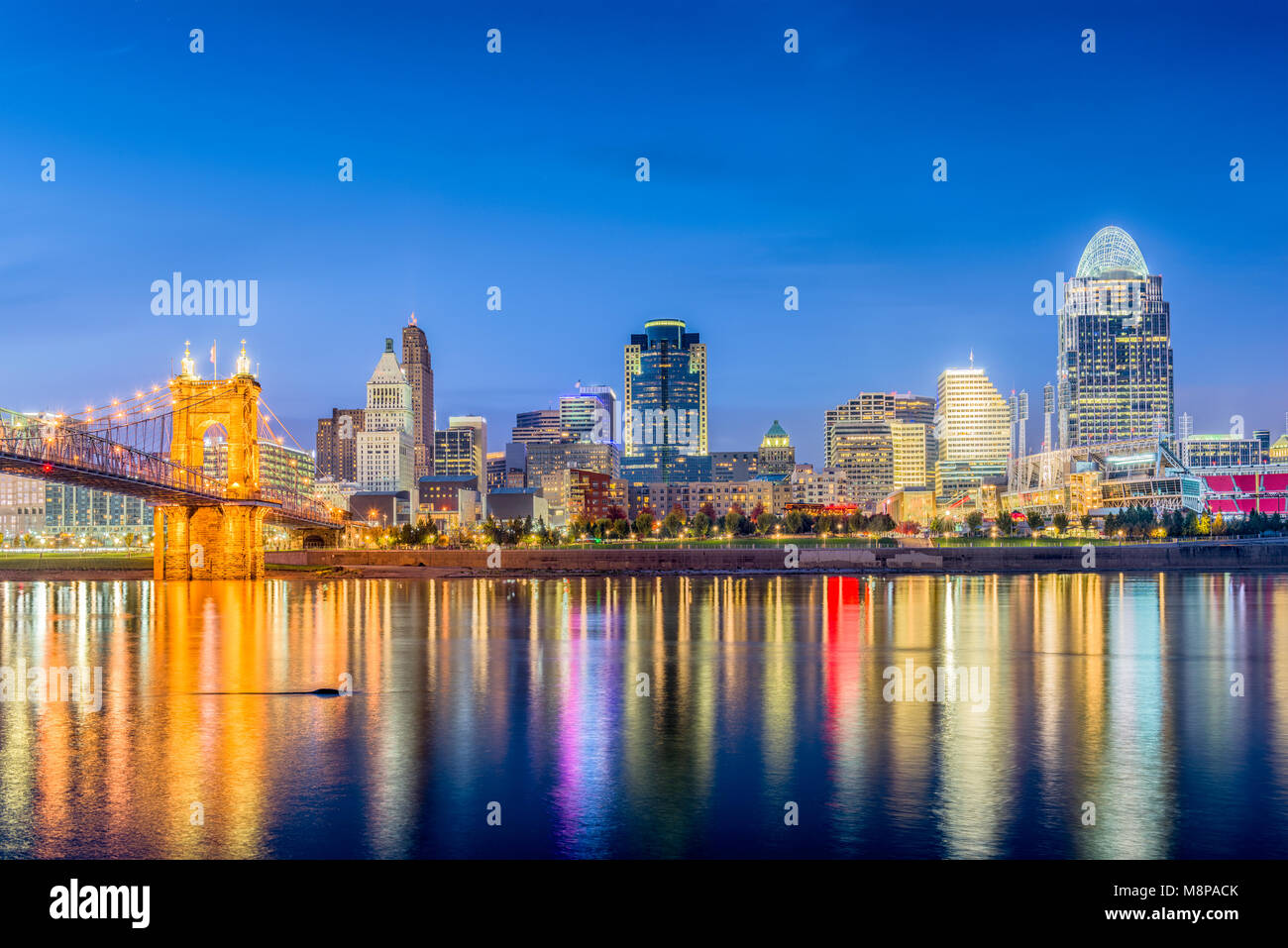 Cincinnati, Ohio, USA skyline on the river at dusk Stock Photo - Alamy