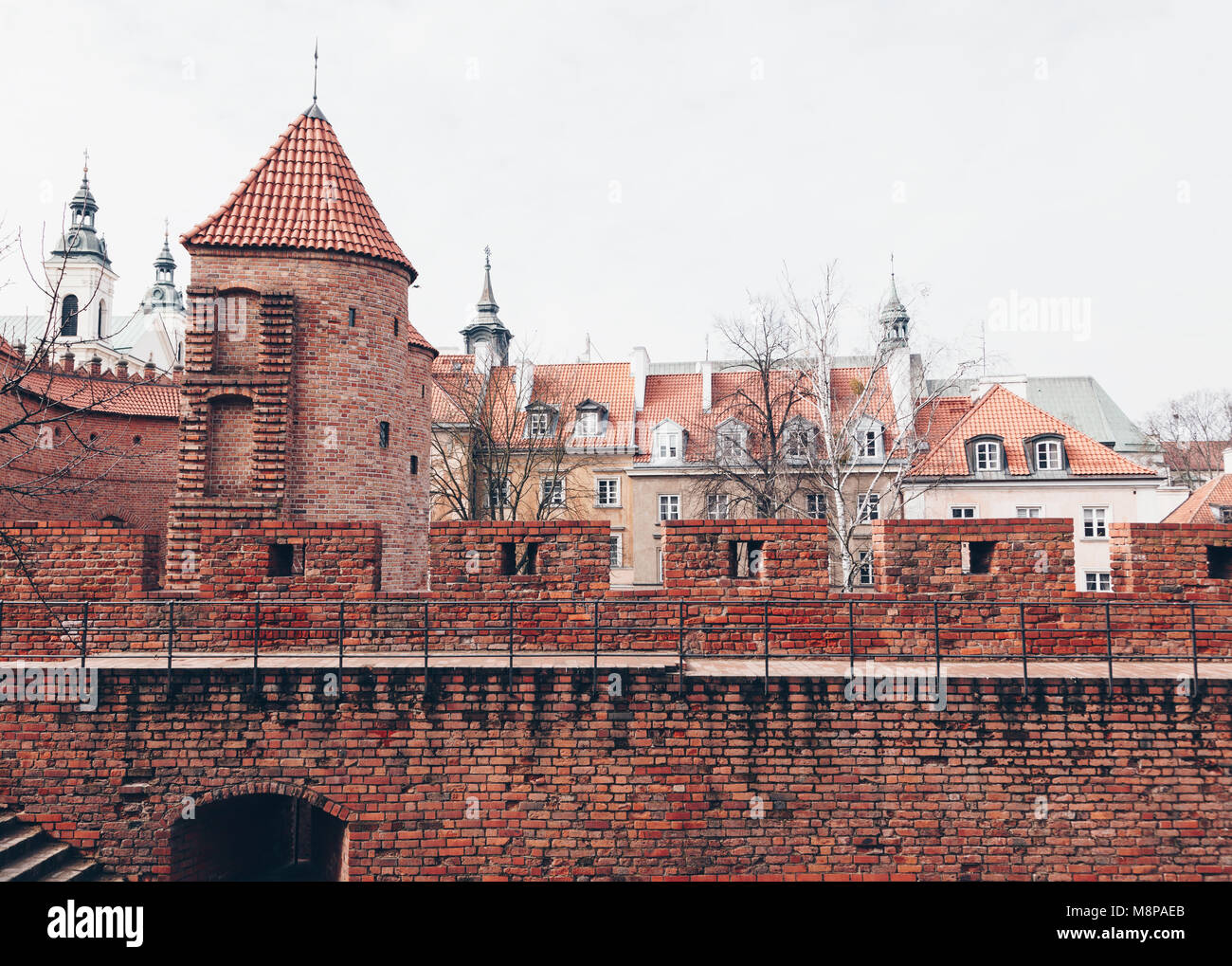 Historic Warsaw Barbican, a medieval fortification in Warsaw center ...